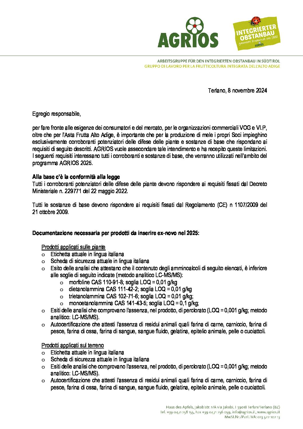 Requisiti corroboranti e sostanze di base AGRIOS 2025 - Agrios